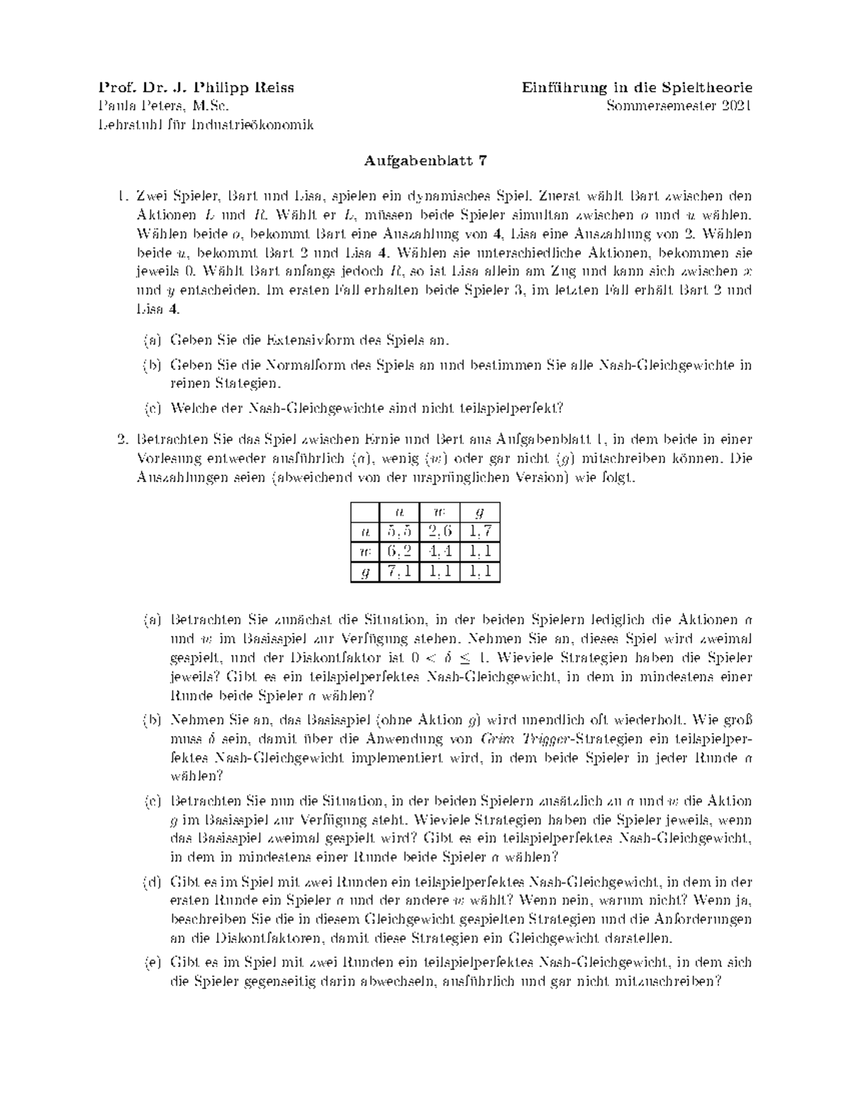 Übung 7 Spieltheorie - Übungsaufgaben mit handschriftlichen Lösungen ...