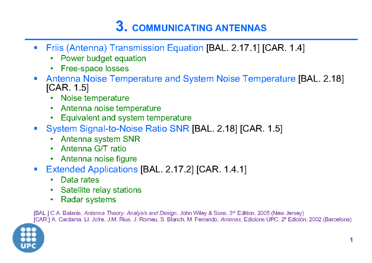SRF L3 Communicating Antennas - 3. COMMUNICATING ANTENNAS § Friis ...