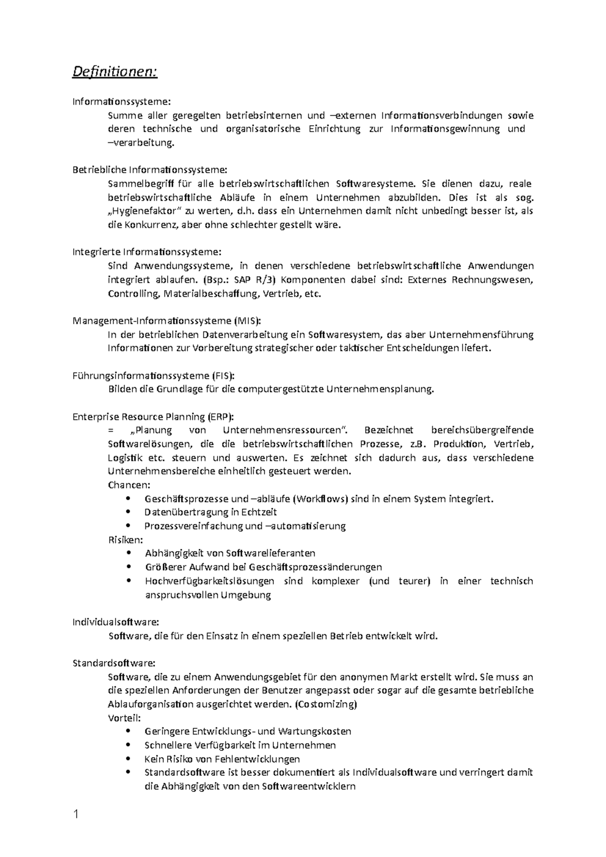 Zusammenfassung Informationssysteme Moebert - Definitionen ...