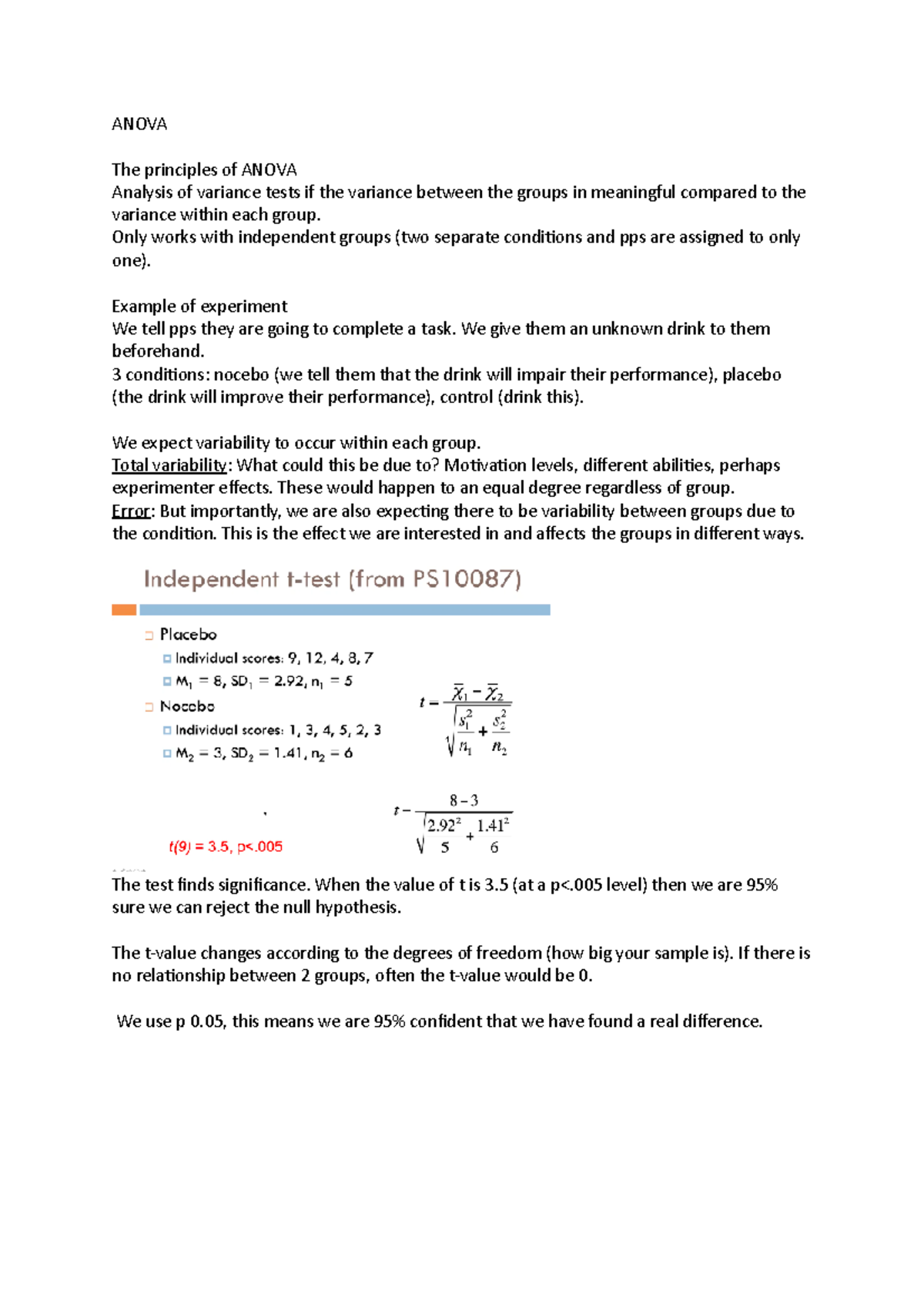 Anova - ANOVA The principles of ANOVA Analysis of variance tests if the ...