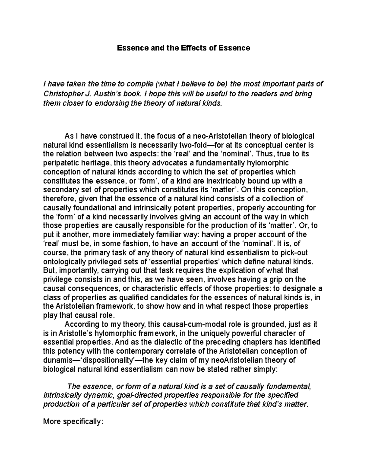 Essence and the Effects of Essence - Austin’s book. I hope this will be ...