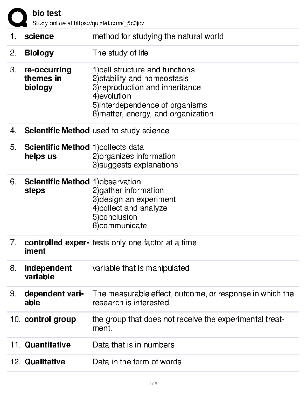 biology 1 test 1 - bio test Study online at quizlet/_5c0jcv science ...