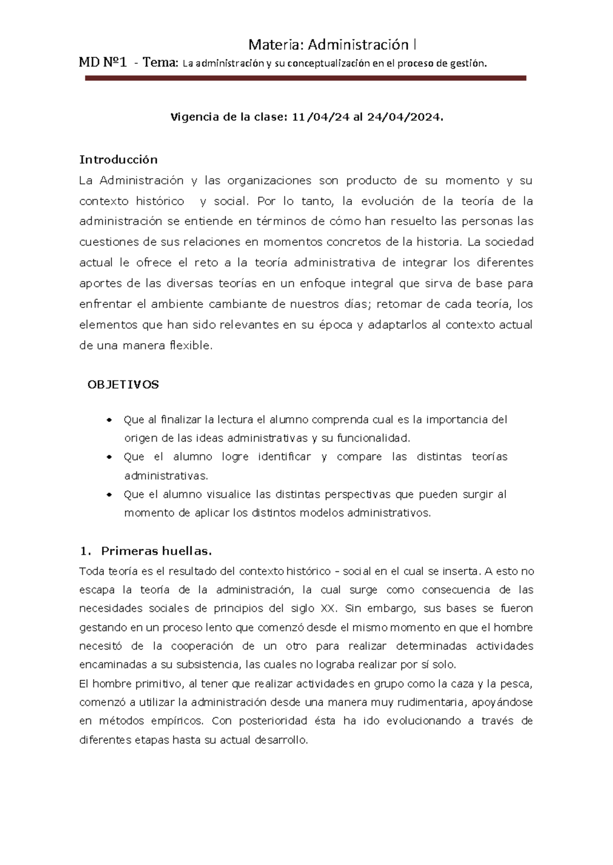Administracion General - MD - TEMA 2 - MD Nº 1 - Tema: La ...