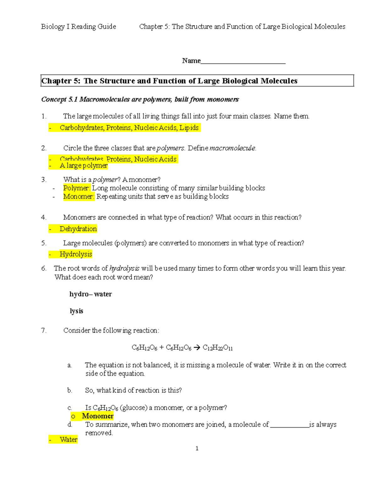 Chapter 5 Study Guide - N/A - Name Chapter 5: The Structure and ...