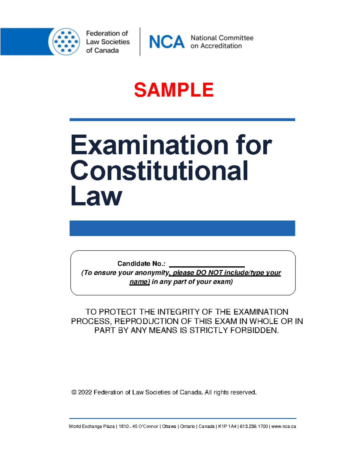 Constitutional Law Sample Exam - World Exchange Plaza | 1810 ‑ 45 O ...