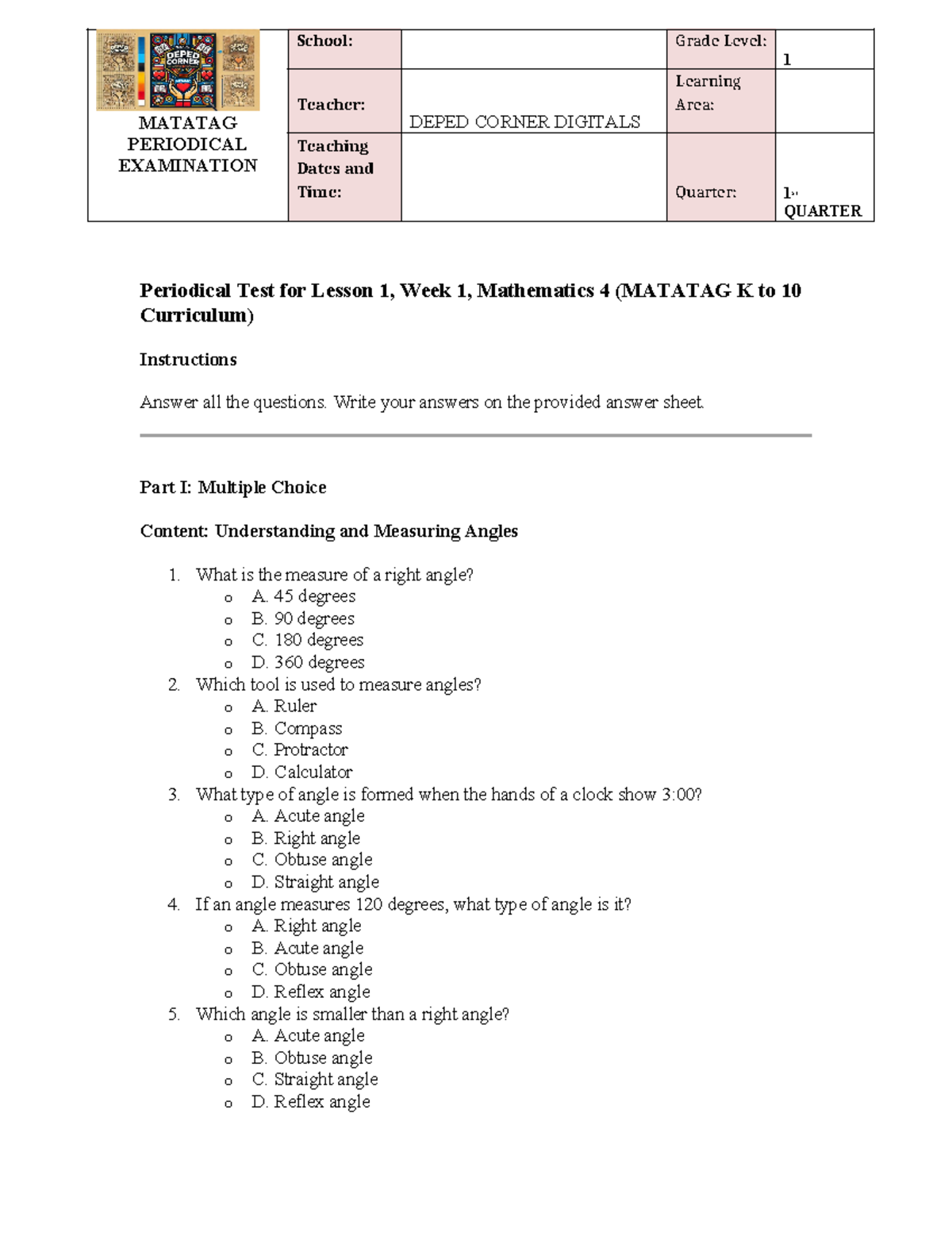 PT-WEEK 1-MATH- Deped Corner Digitals - Periodical Test for Lesson 1 ...