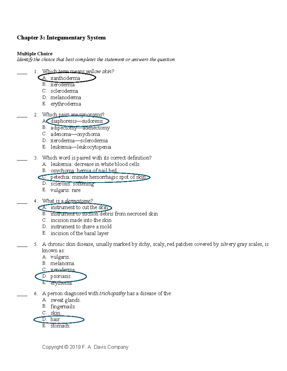 Chapter 3 Med Term - Chapter 3: Integumentary System Multiple Choice ...