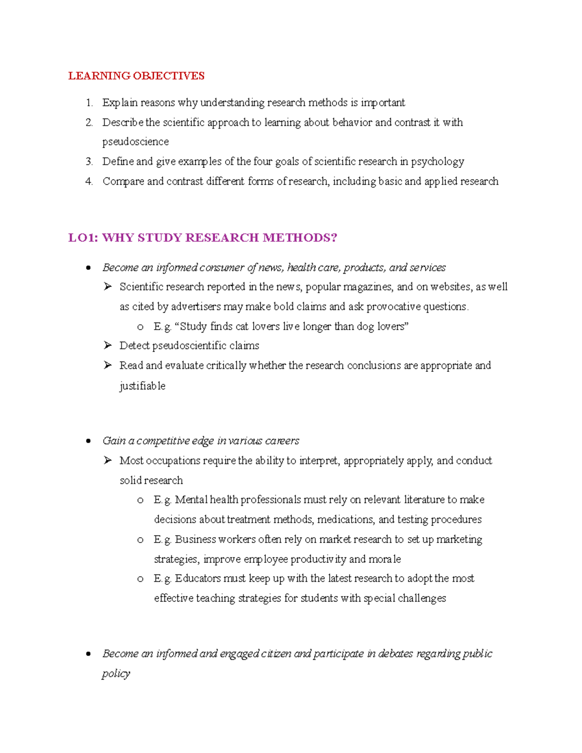 Textbook Chapter 1 Notes - LEARNING OBJECTIVES Explain reasons why ...