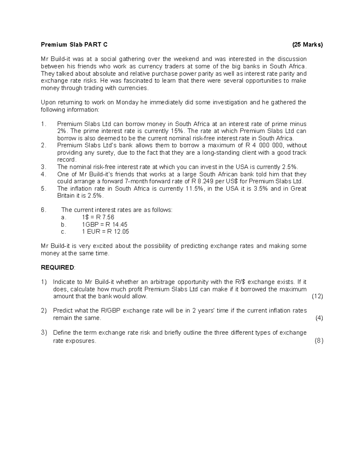 Int Fin - premium slab Eng - Premium Slab PART C (25 Marks) Mr Build-it ...