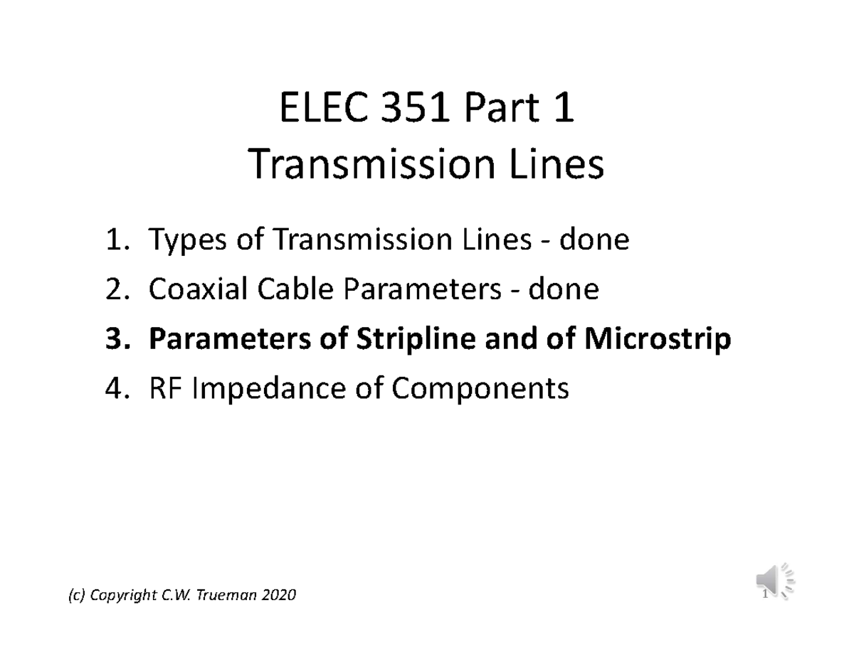 Notes 1.3 Cable Parameters - ELEC 351 Part 1 Transmission Lines 1 ...
