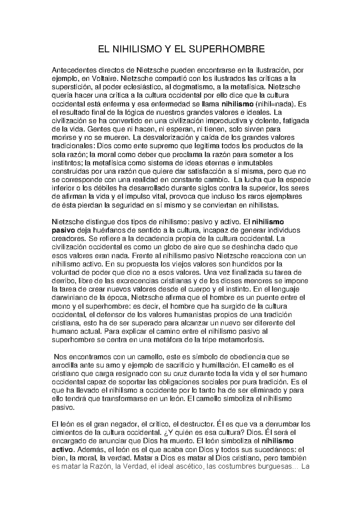 El nihilismo y el superhombre - EL NIHILISMO Y EL SUPERHOMBRE ...