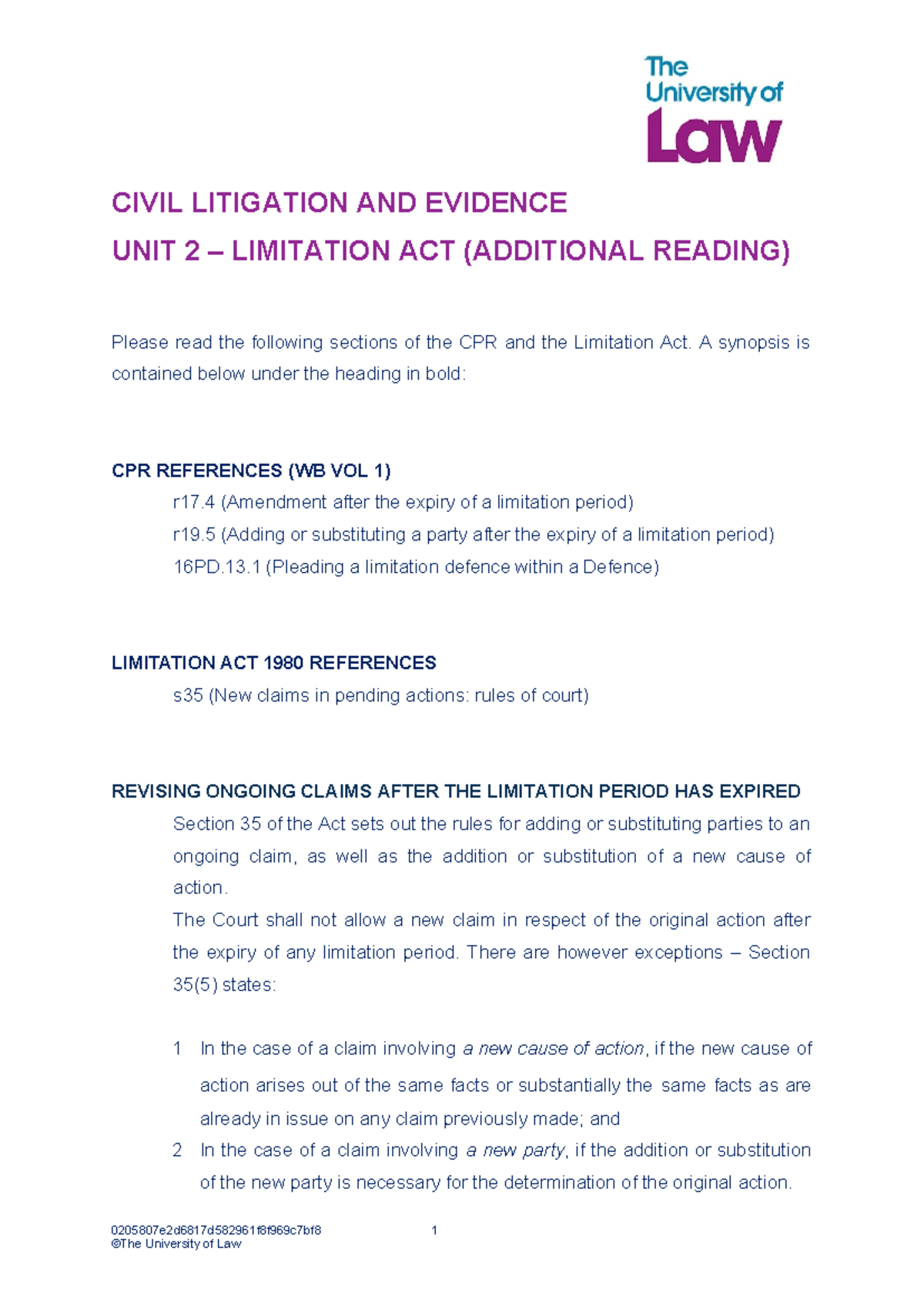 Limitation Act - adasda - CIVIL LITIGATION AND EVIDENCE UNIT 2 – LIMITATION ACT (ADDITIONAL ...