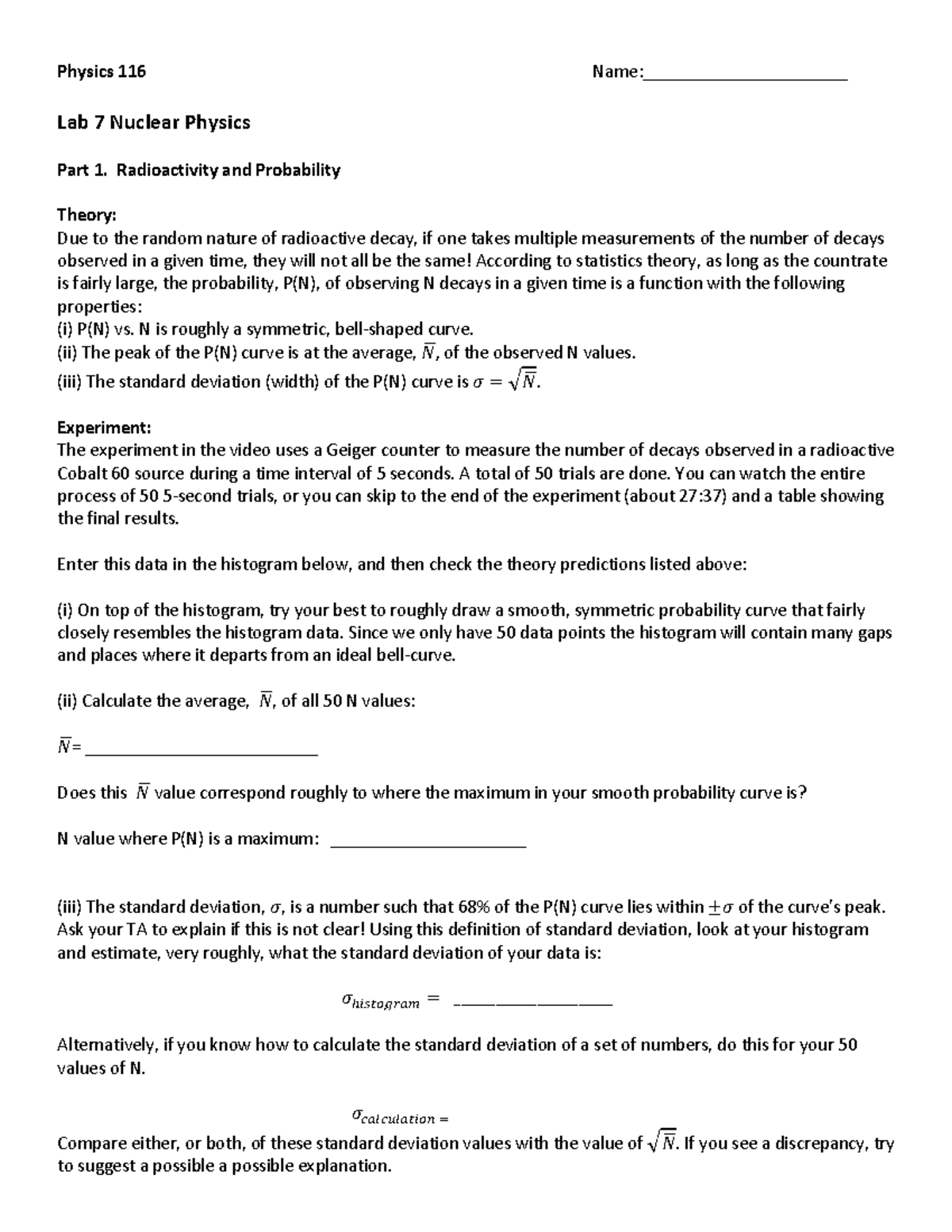 Lab 7 worksheet - lab 7 - Physics 116 Name:______________________ Lab 7 ...