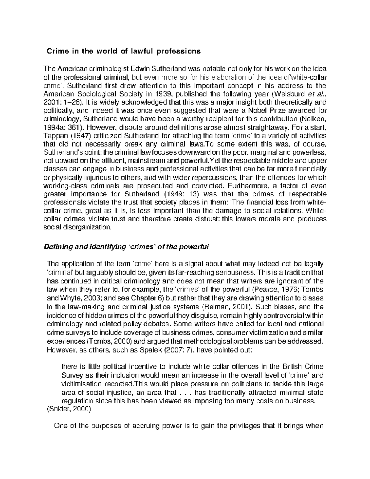 Criminology Chapter 3 - The application of the term ‘crime’ here is a ...