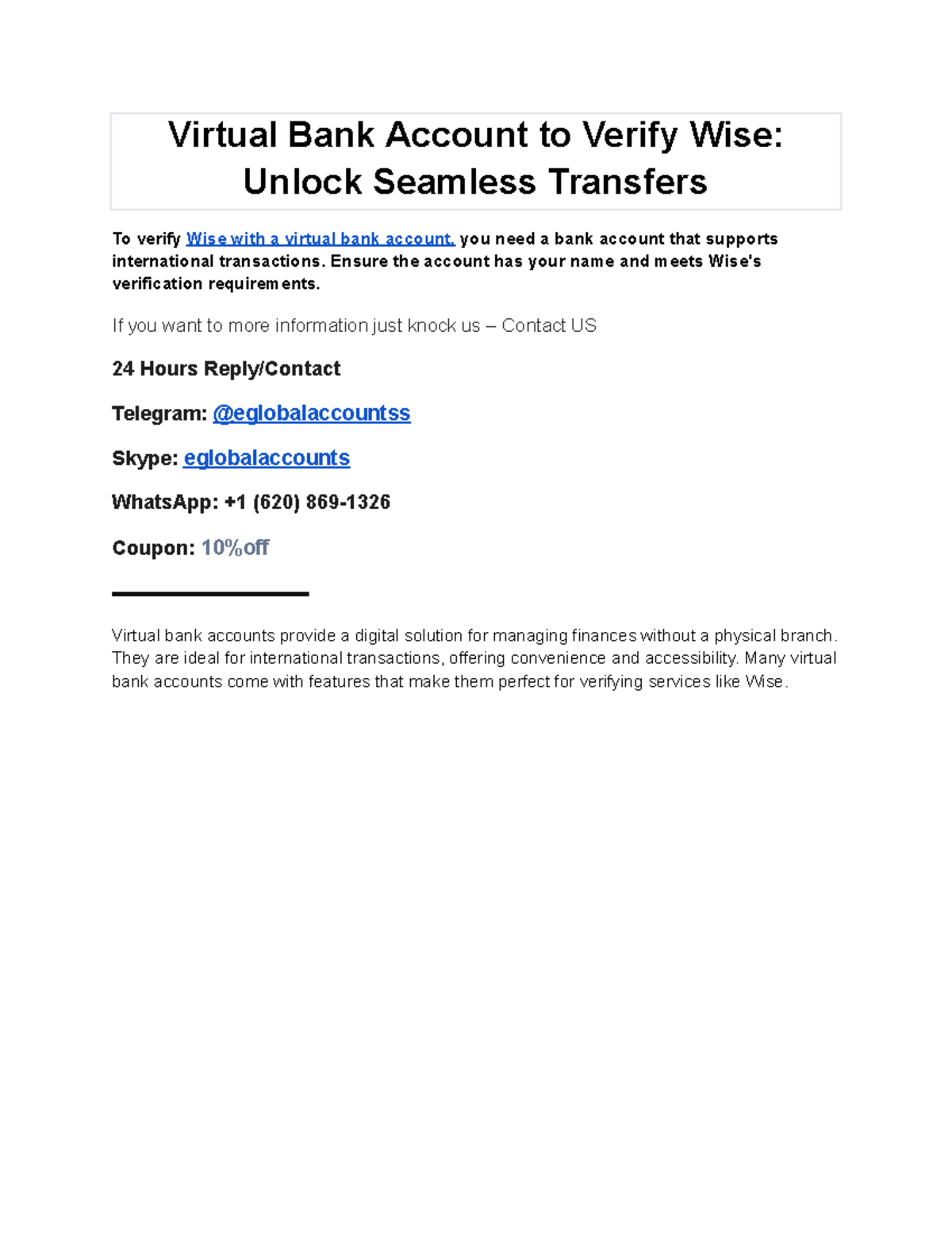 Virtual bank account to verify Wise - Virtual Bank Account to Verify ...