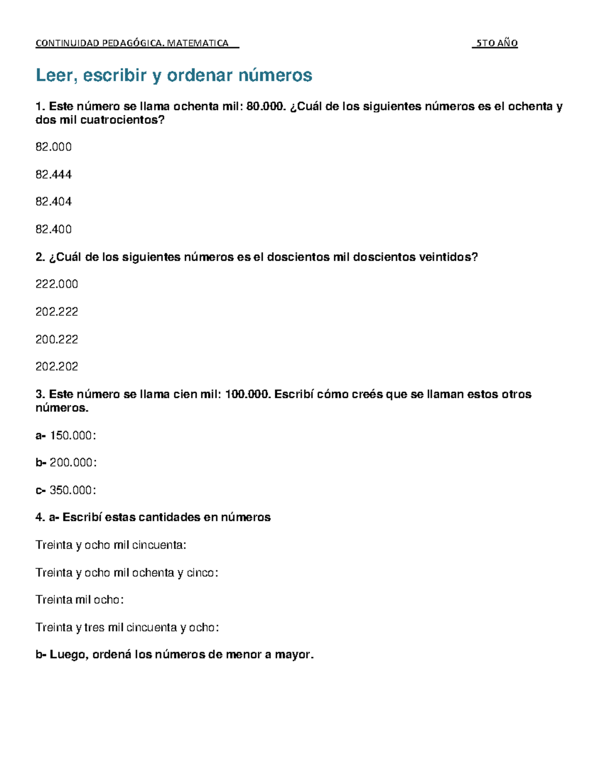 Continuidad Pedagógica - CONTINUIDAD PEDAGÓGICA. MATEMATICA 5TO AÑO ...