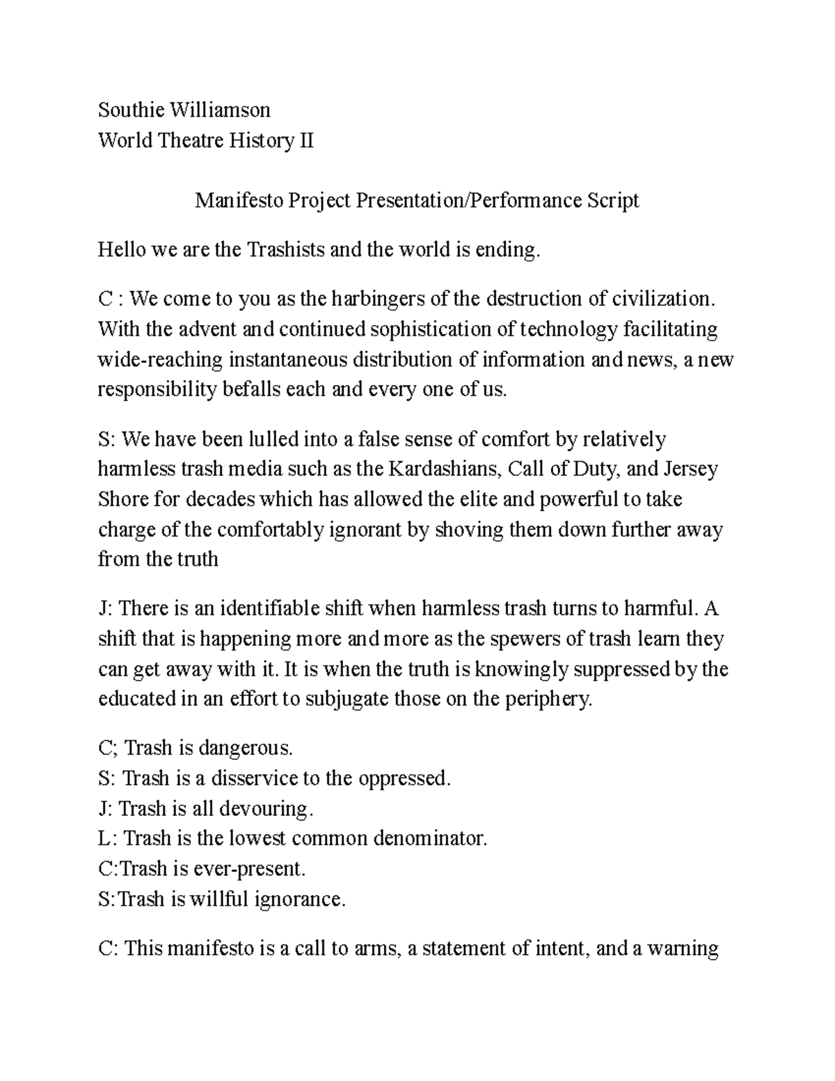 Manifesto Project- Presentation Outline and Performance Script ...