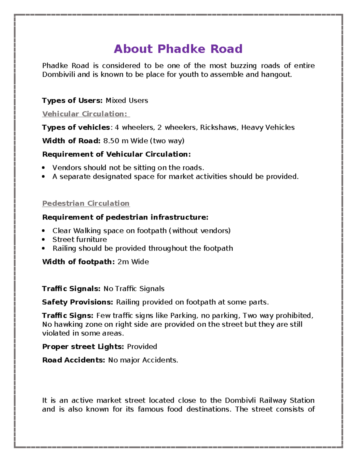 Report - Phadke Road, Dombivli - About Phadke Road Phadke Road is ...