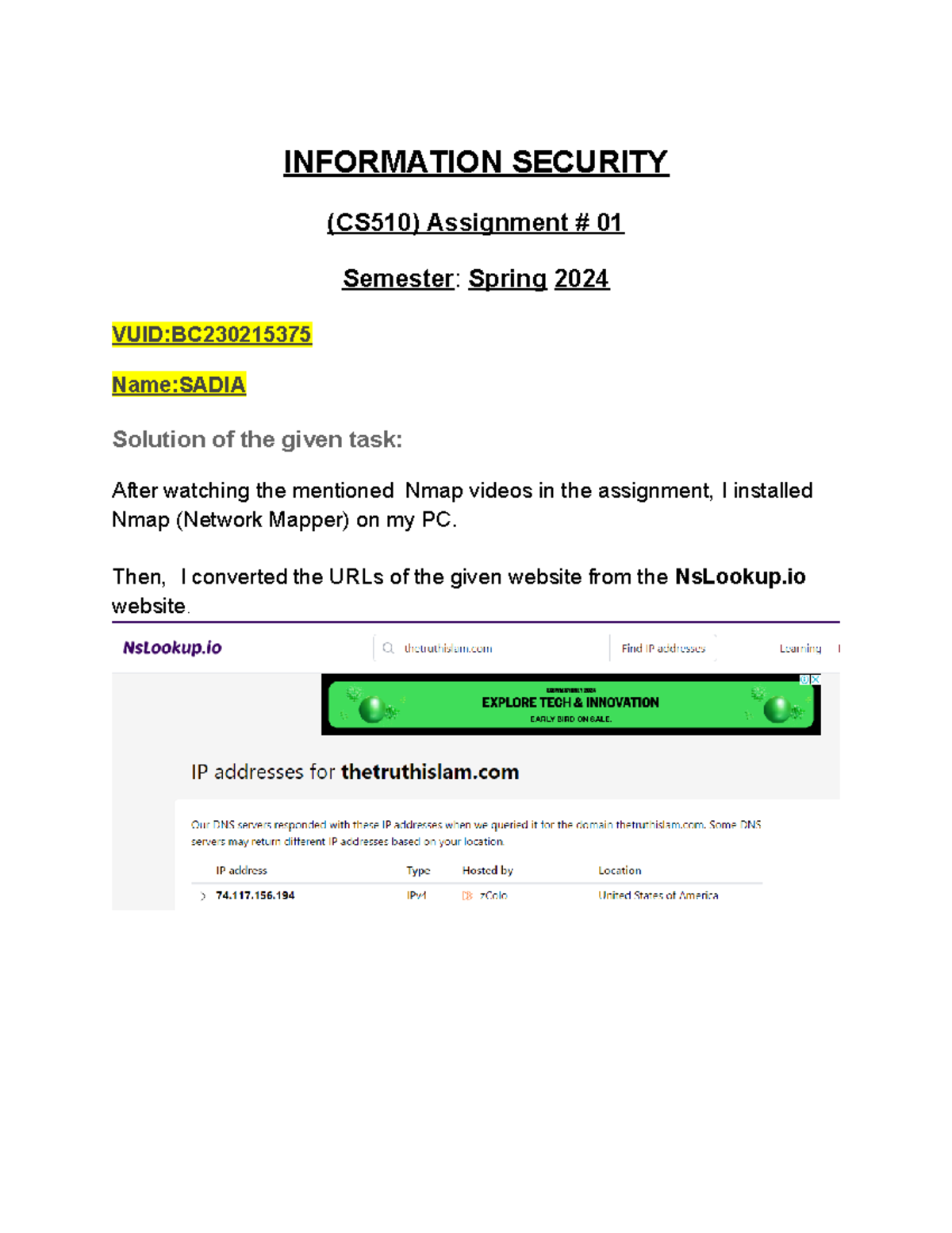 Spring 2024 CS205 1 BC230215375 - INFORMATION SECURITY (CS510 ...