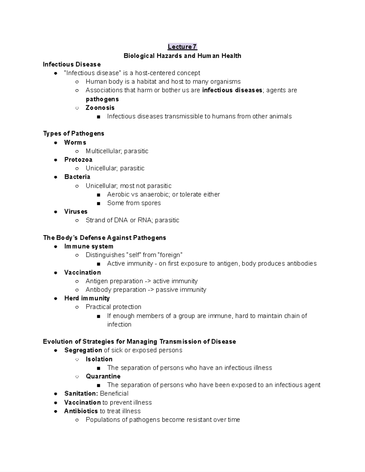 EESA10 Final - Google Docs - Lecture 7 Biological Hazards and Human ...