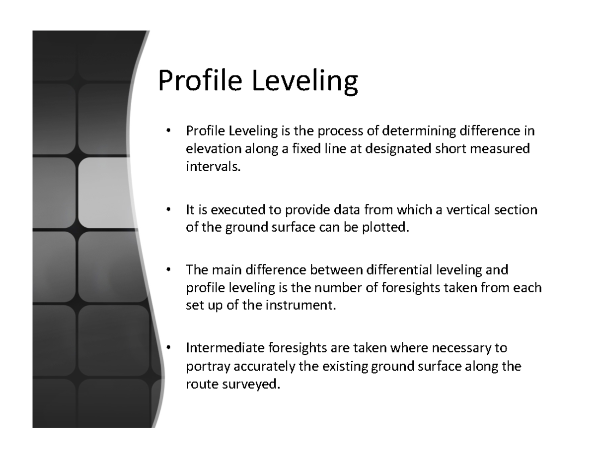 2.3 Profile Leveling - survey notes - Differential Levelling • Profile ...