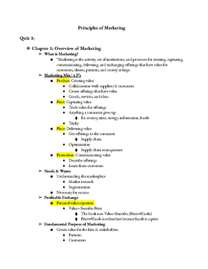 MKT Exam 1 Review sheets - MKT 3010 Review Sheet: Chapter 1 TERMS You are responsible for all ...