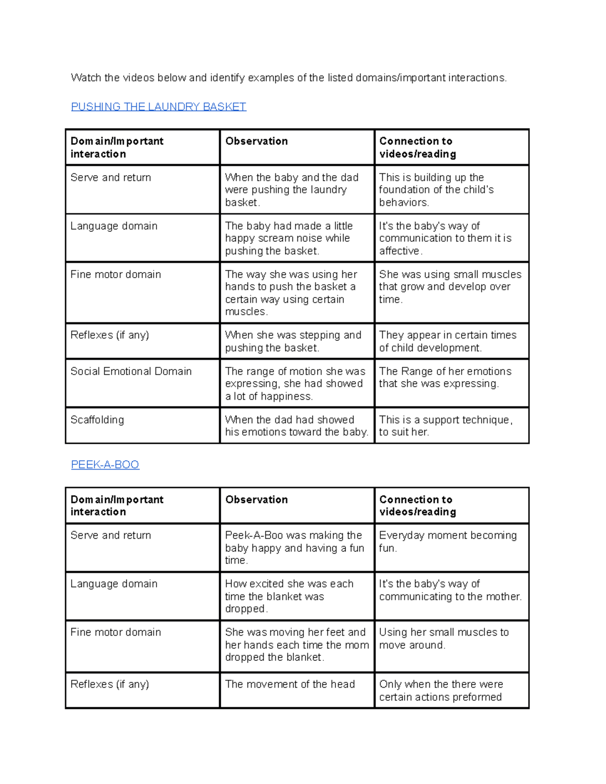 Copy of WEEK 5 BABY Observation Practice - Watch the videos below and ...