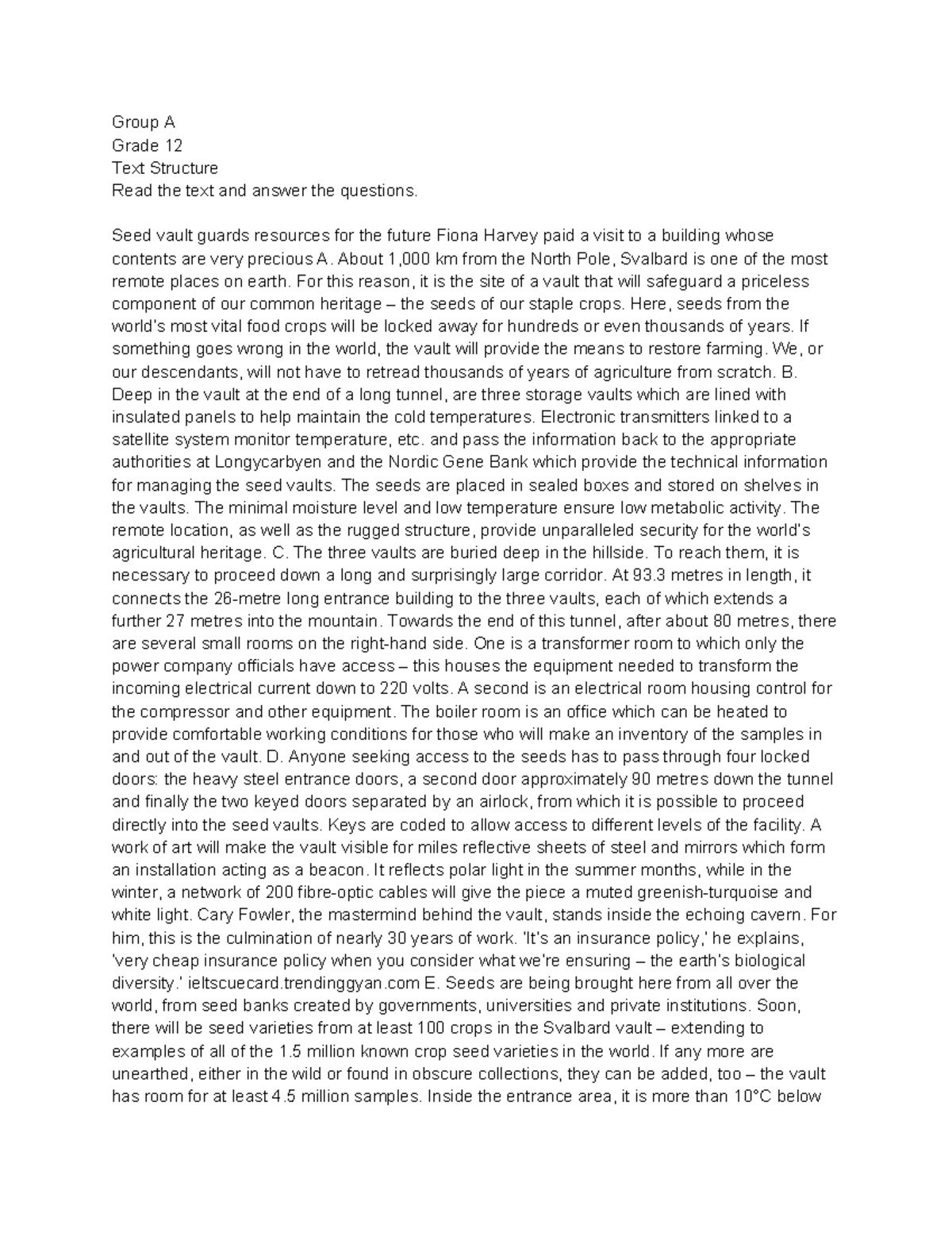 Copy of Group A Grade 12 TEXT Structure - Group A Grade 12 Text ...