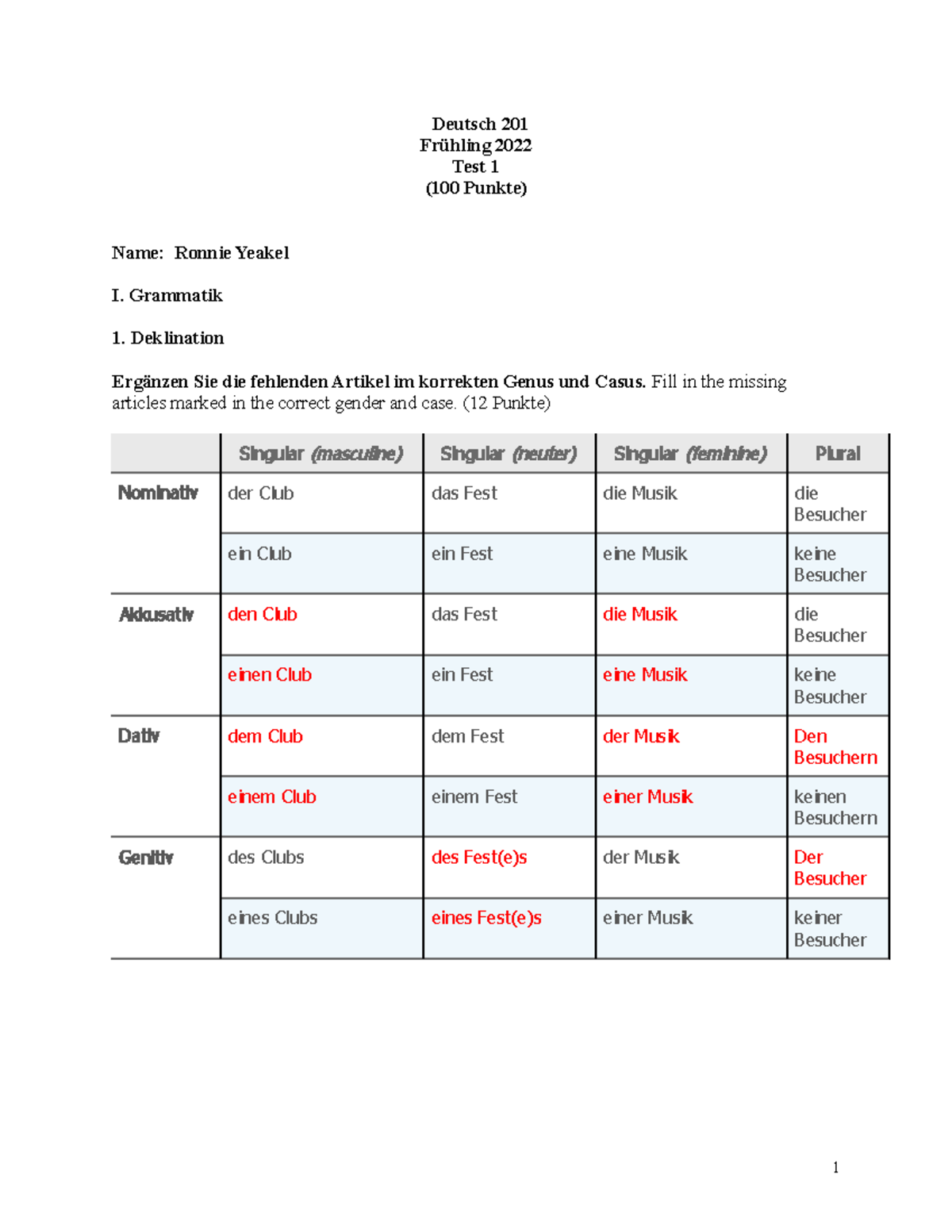 GER201 Test 1 - Study Guide for Intermediate German - Deutsch 201 ...