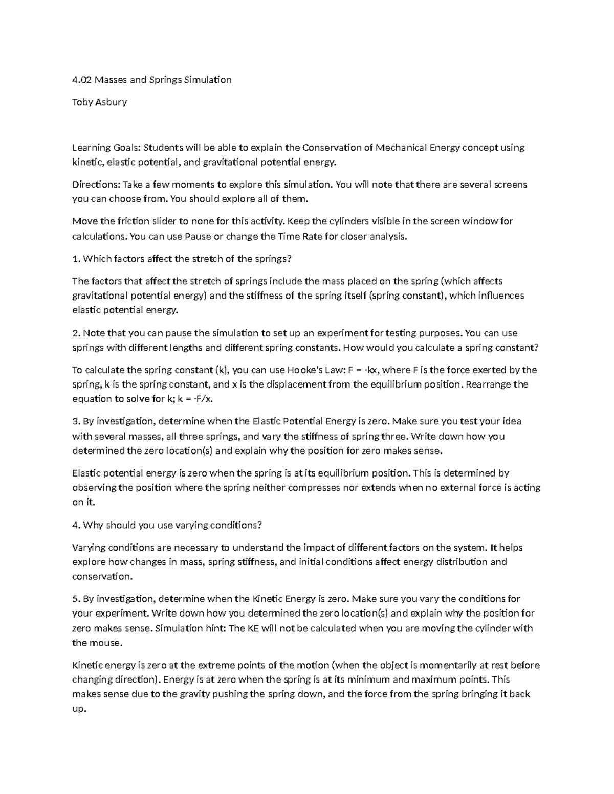 4.02 Masses and Springs Simulation - 4 Masses and Springs Simulation ...