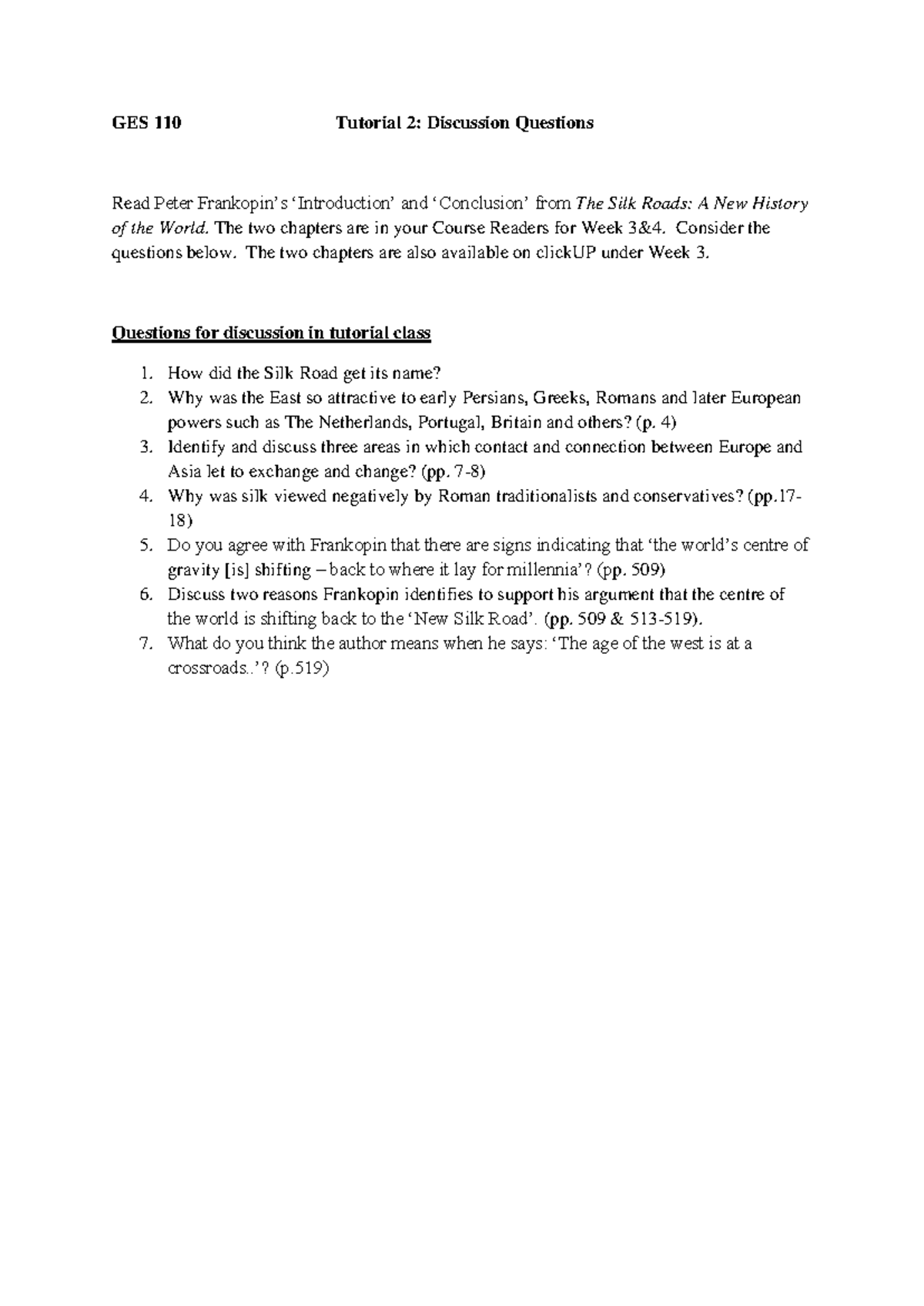 GES 110 Tutorial 2 Discussion questions - GES 110 Tutorial 2 ...