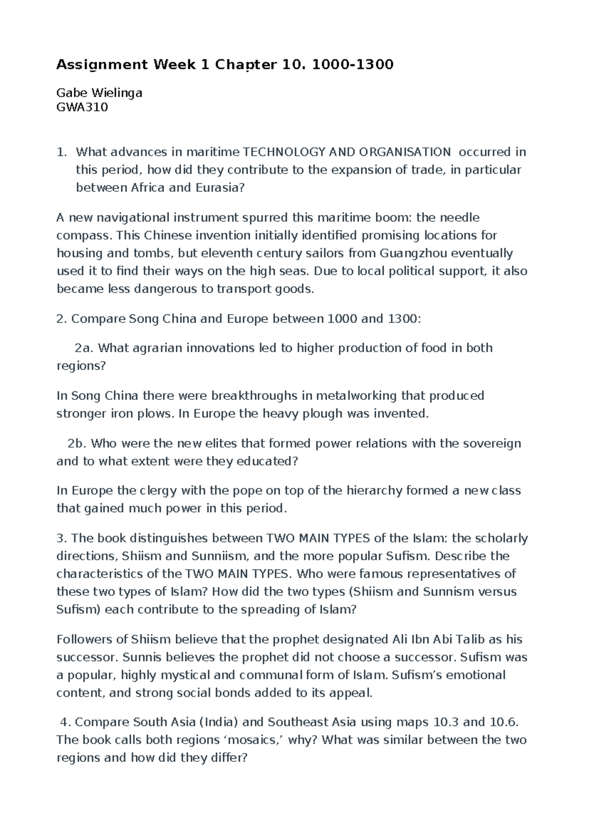 Assignment WH 1000-1500 - Assignment Week 1 Chapter 10. 1000- Gabe ...