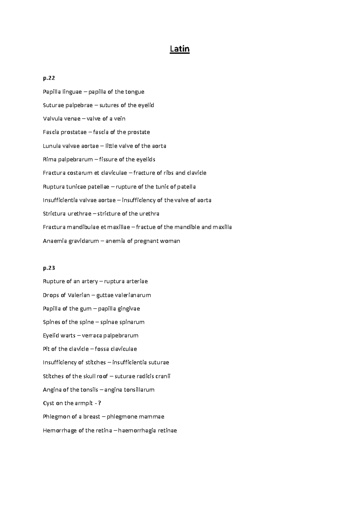 Latin (answers) - Iwwknwnw - Latin p. Papilla linguae – papilla of the ...