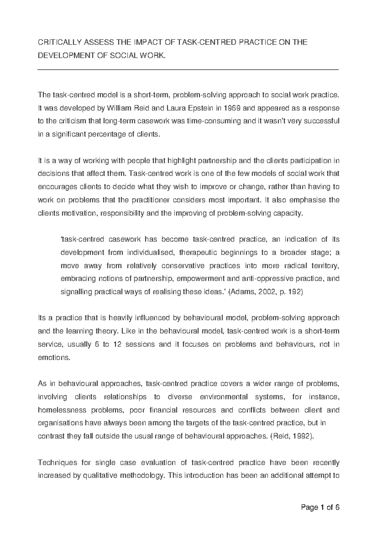 3061 - assgn - CRITICALLY ASSESS THE IMPACT OF TASK-CENTRED PRACTICE ON ...