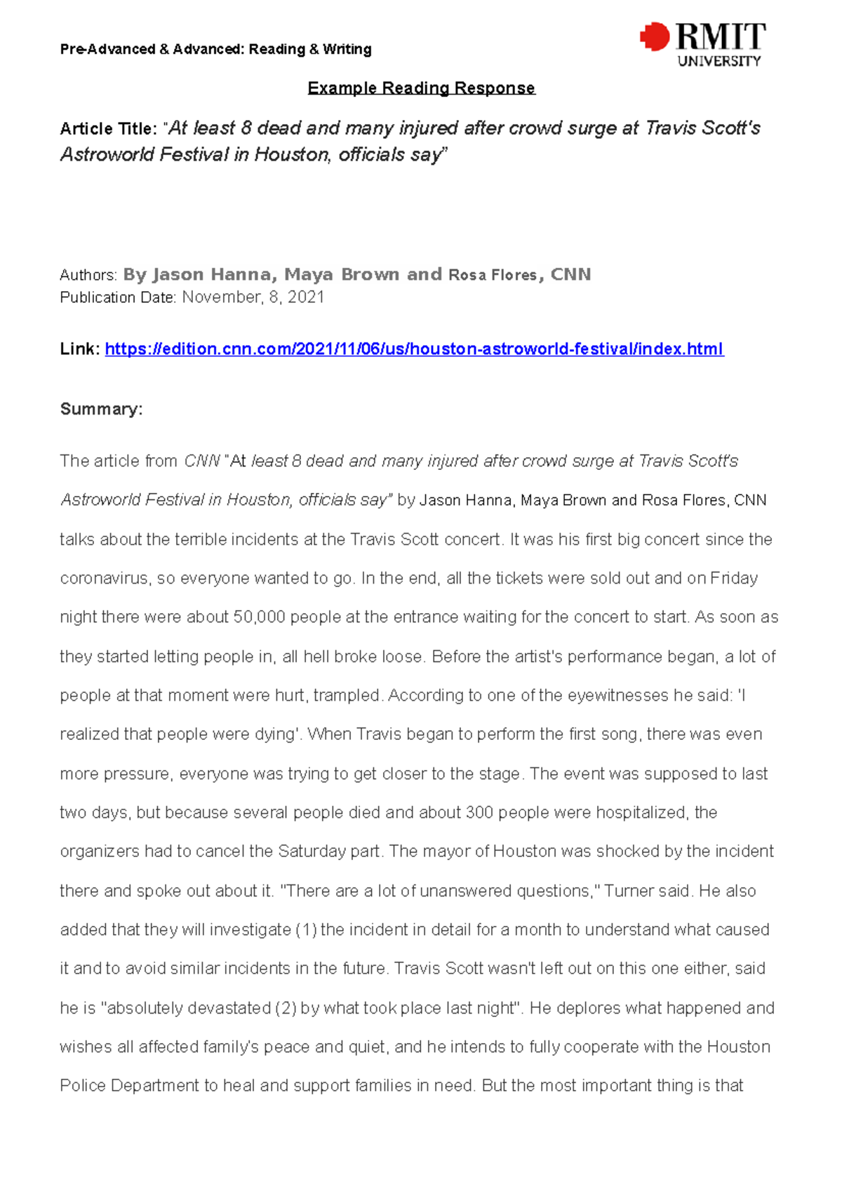 Travis Scott reading responce - Pre-Advanced & Advanced: Reading ...