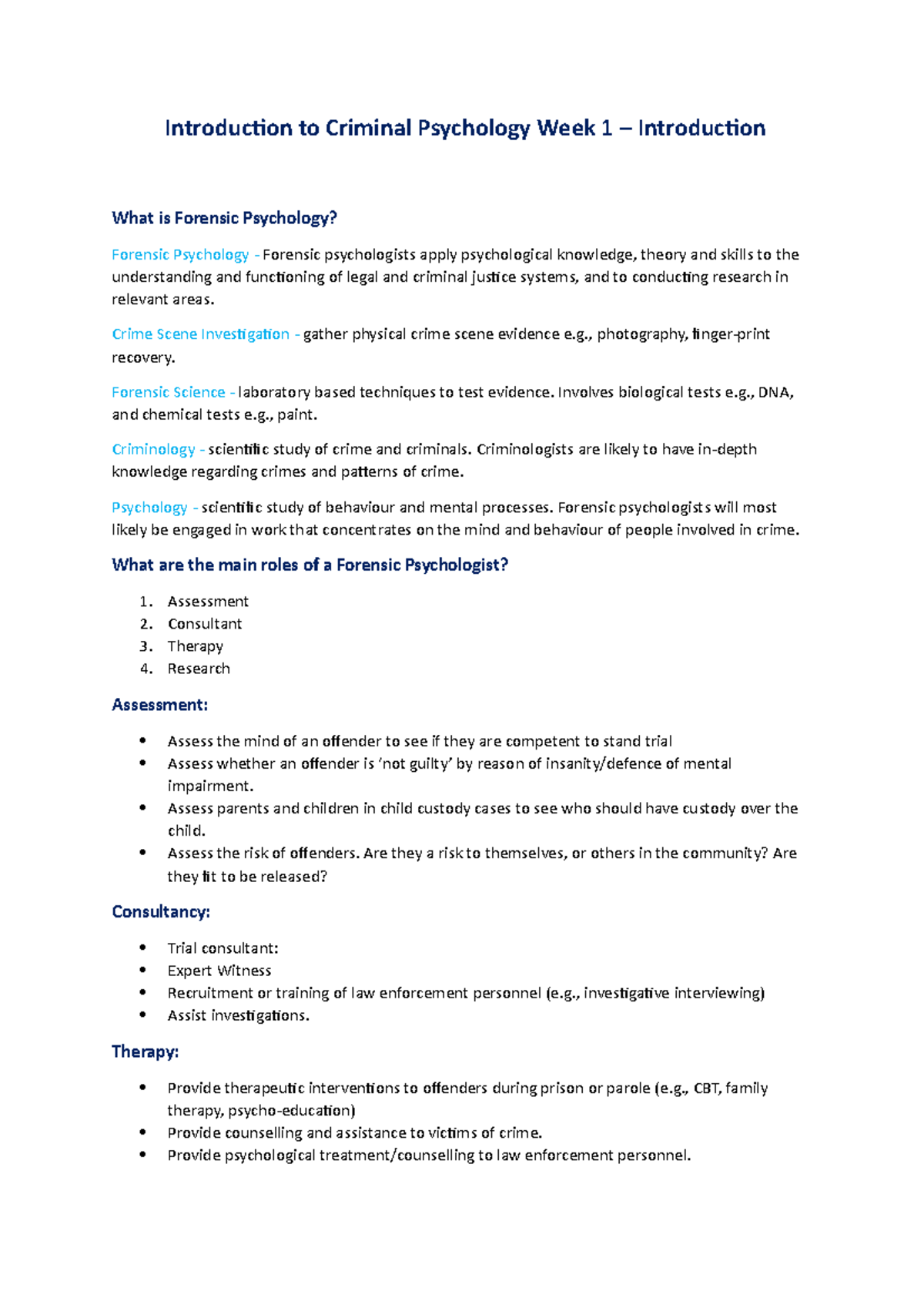 Introduction to Criminal Psychology Week 1 - introduction ...