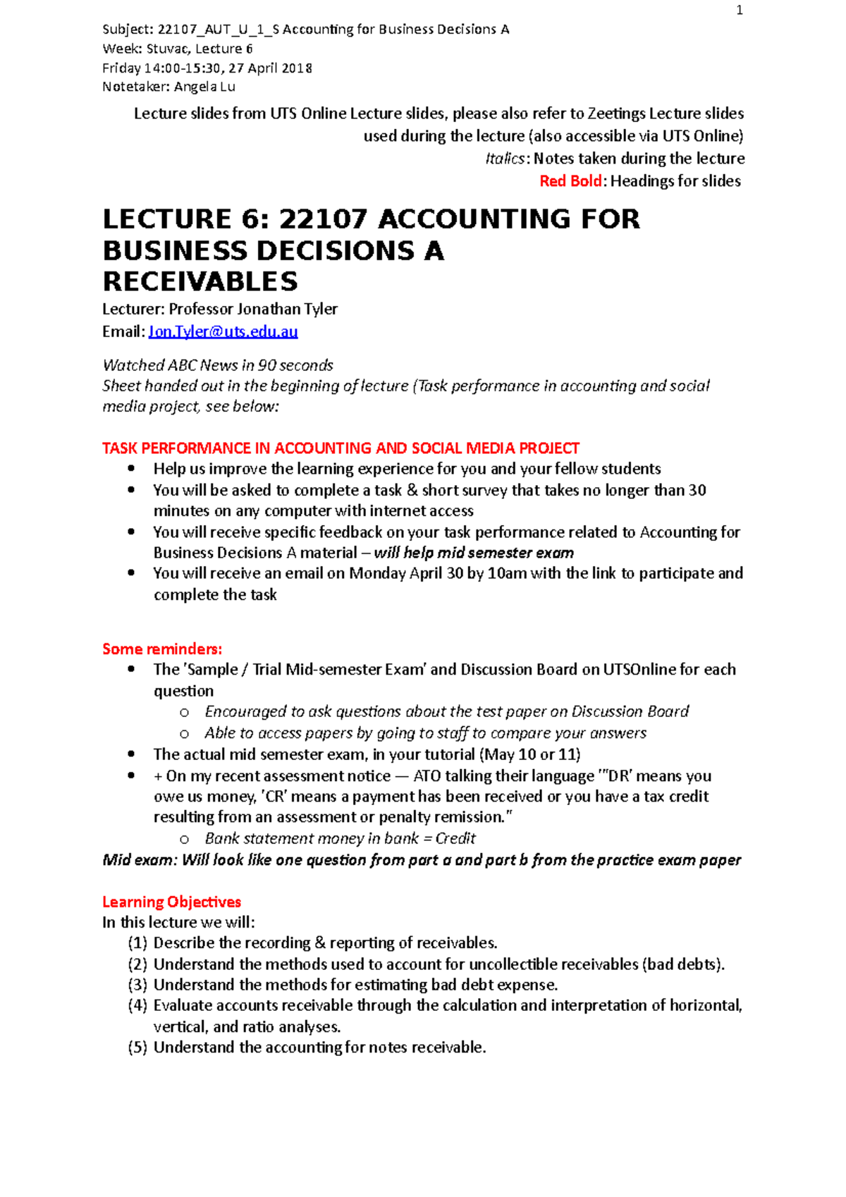 Lecture 6 - Receivables Lecture Notes - Subject: 22107_AUT_U_1_S ...