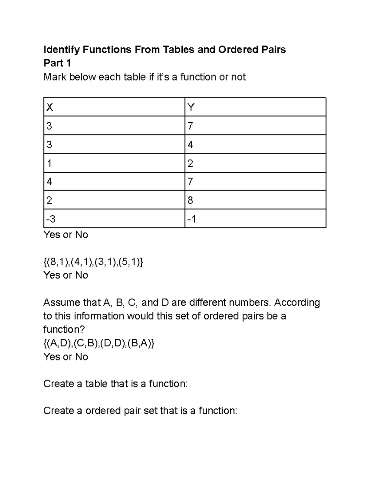 Identify Functions - According to this information would this set of ...