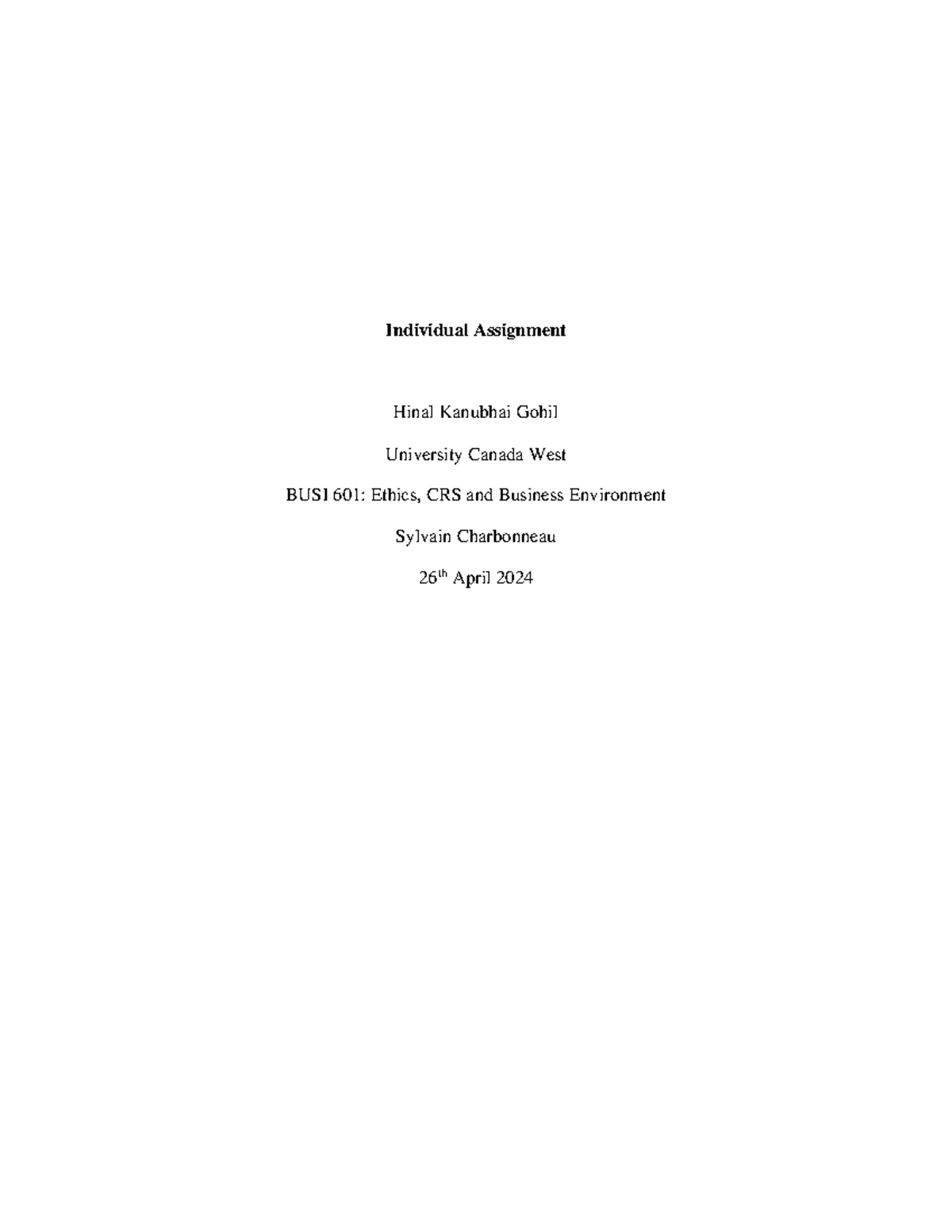 Document 37 - Individual Assignment Hinal Kanubhai Gohil University ...