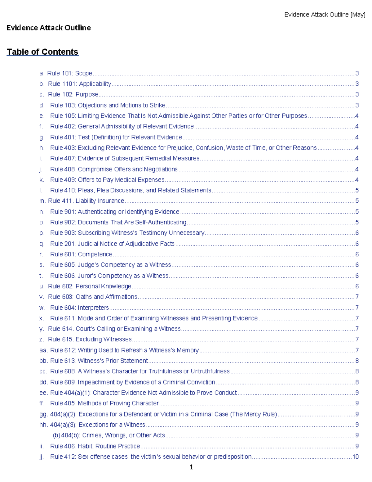 Evidence Attack Outline Summer 2024 [May] - Evidence Attack Outline a. Rule 101: - Studocu