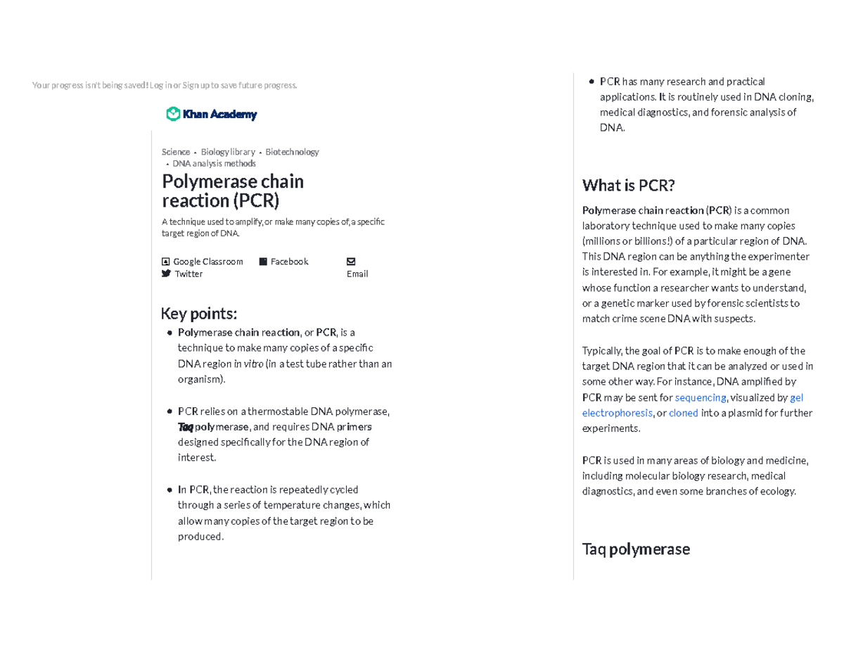 Polymerase Chain Reaction (PCR) Article Reading - Biochem 2Ee3 ...