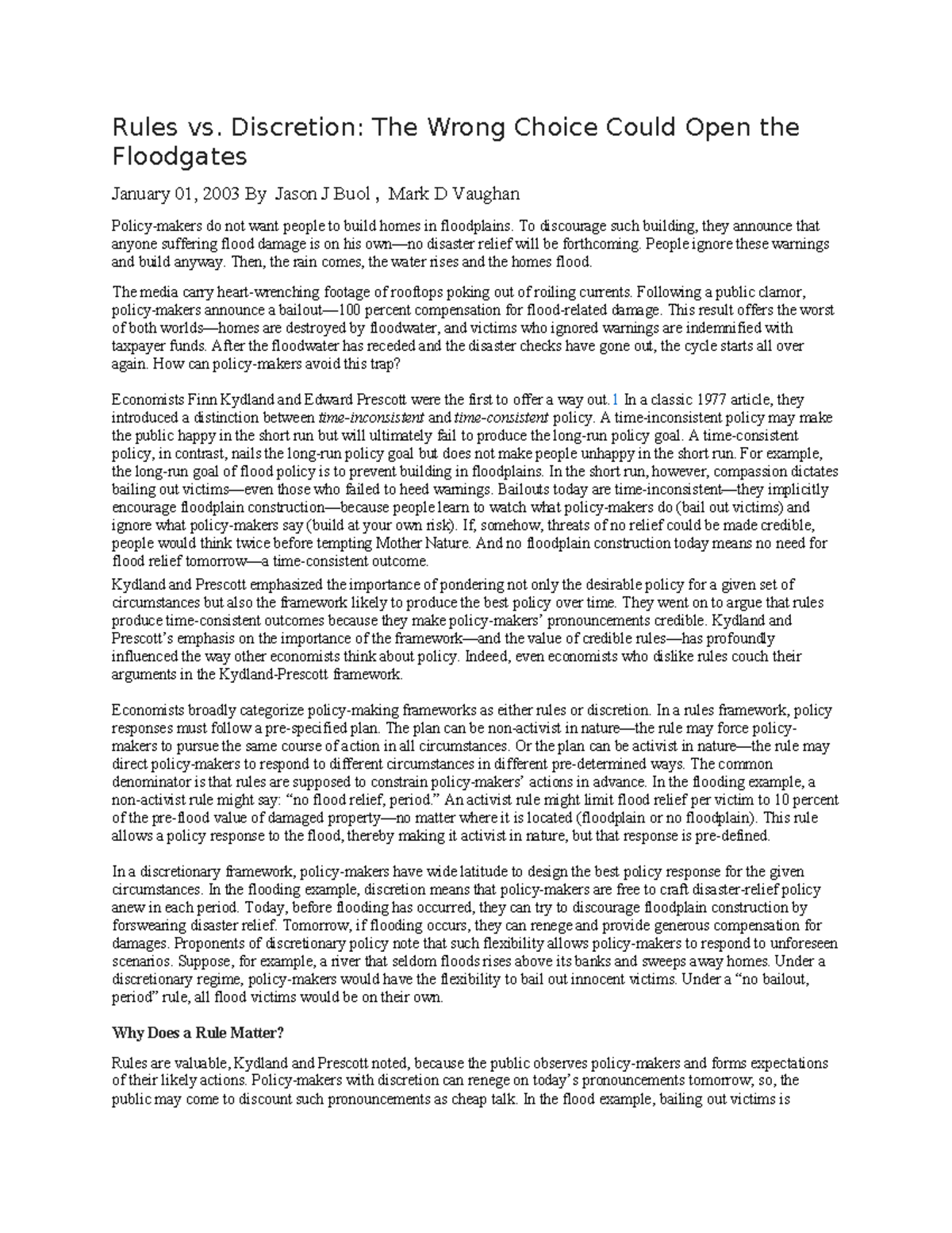 396 10269 309969 - Test bank notes - Rules vs. Discretion: The Wrong ...