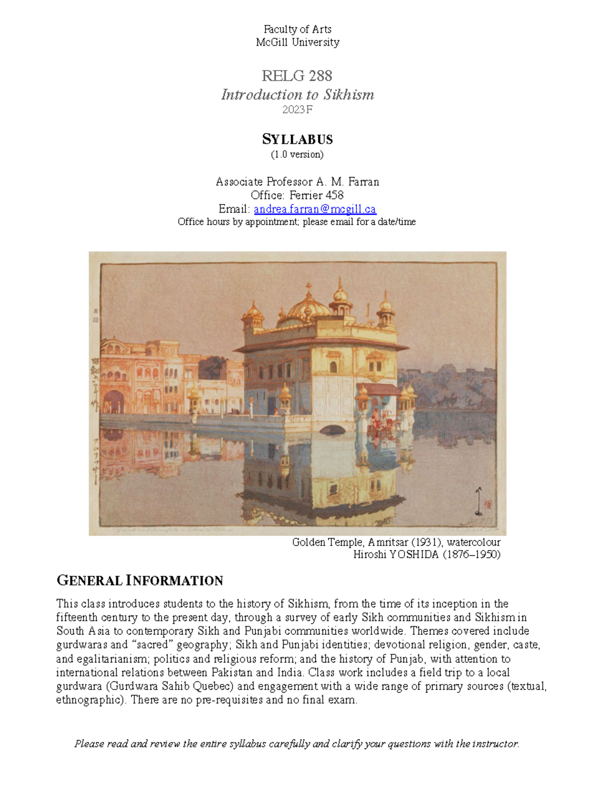 RELG 288 Outline - RELG 288 - McGill - Studocu