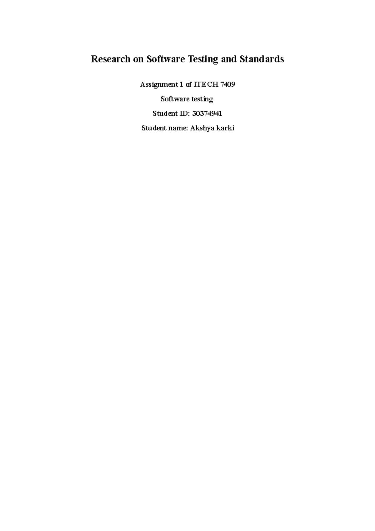 Assignment 1 Software Testing Research On Software Testing And