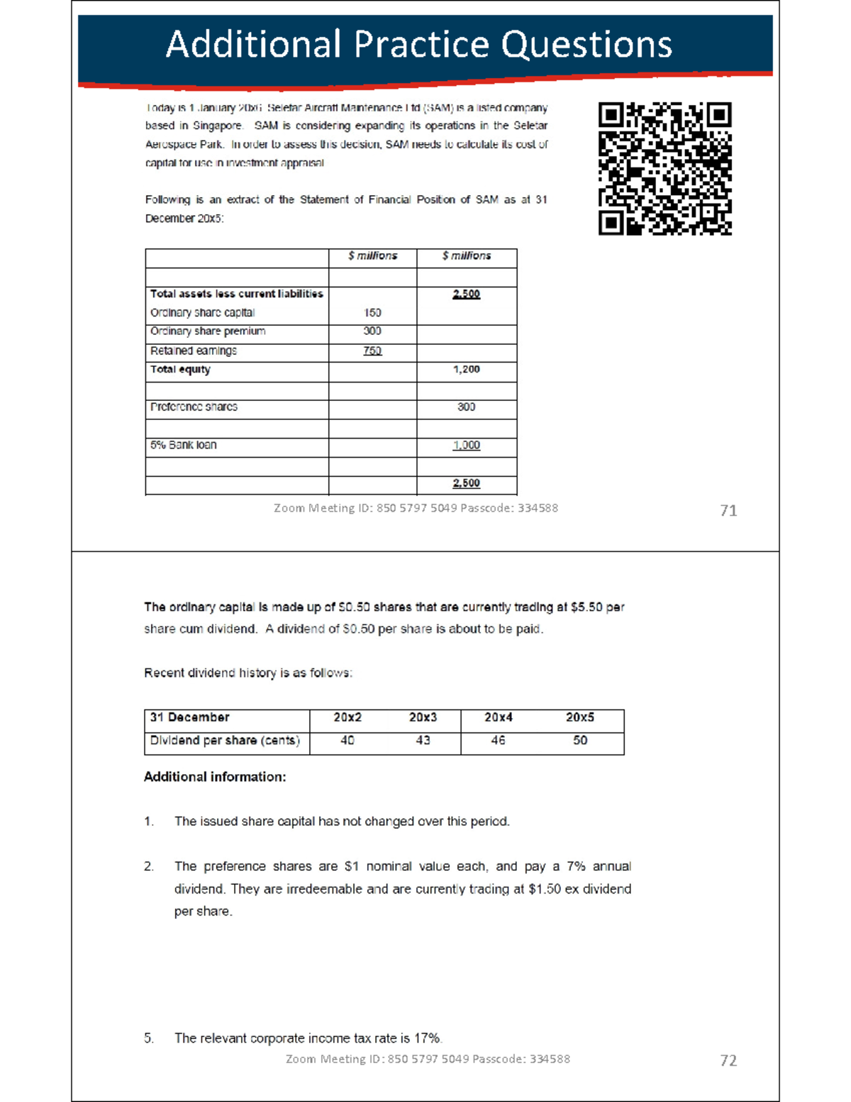 Lecture 2 Additional Qns Answer - Additional Practice Questions Zoom Meeting ID: 850 5797 5049 ...