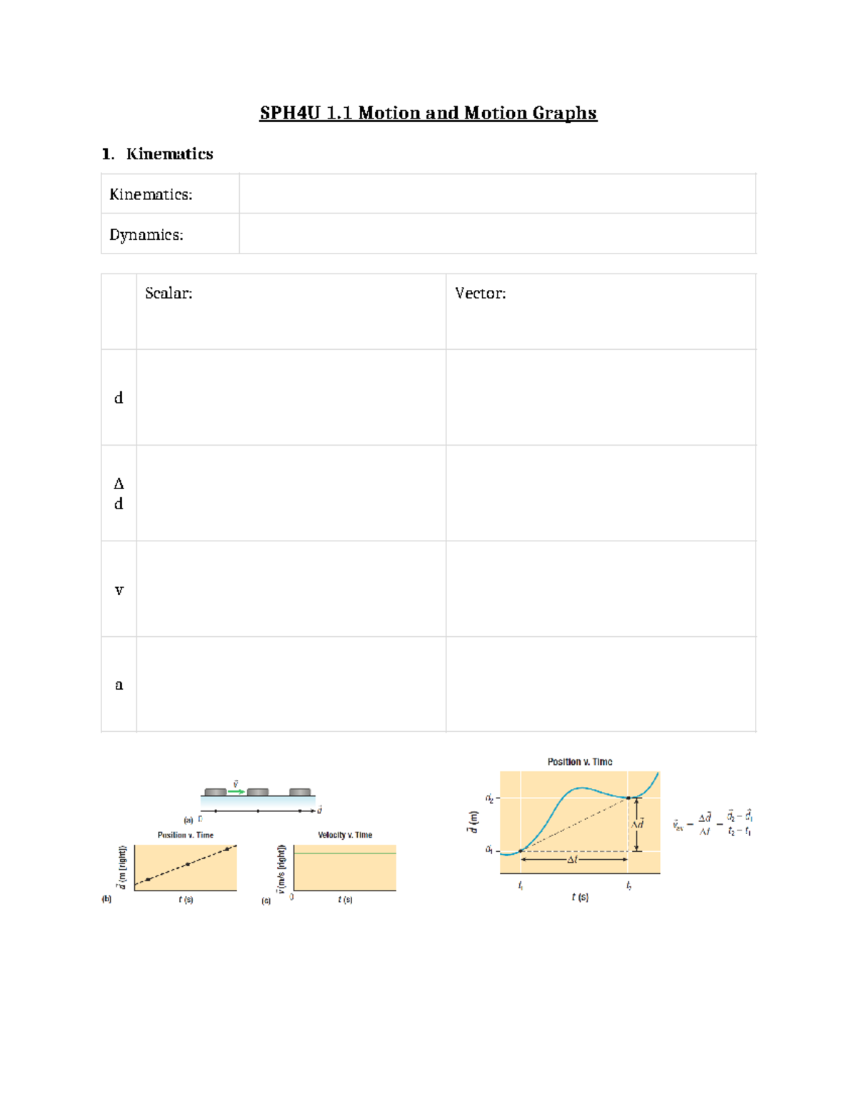 1.1 Motion and motion graphs physics - SPH4U 1 Motion and Motion Graphs ...