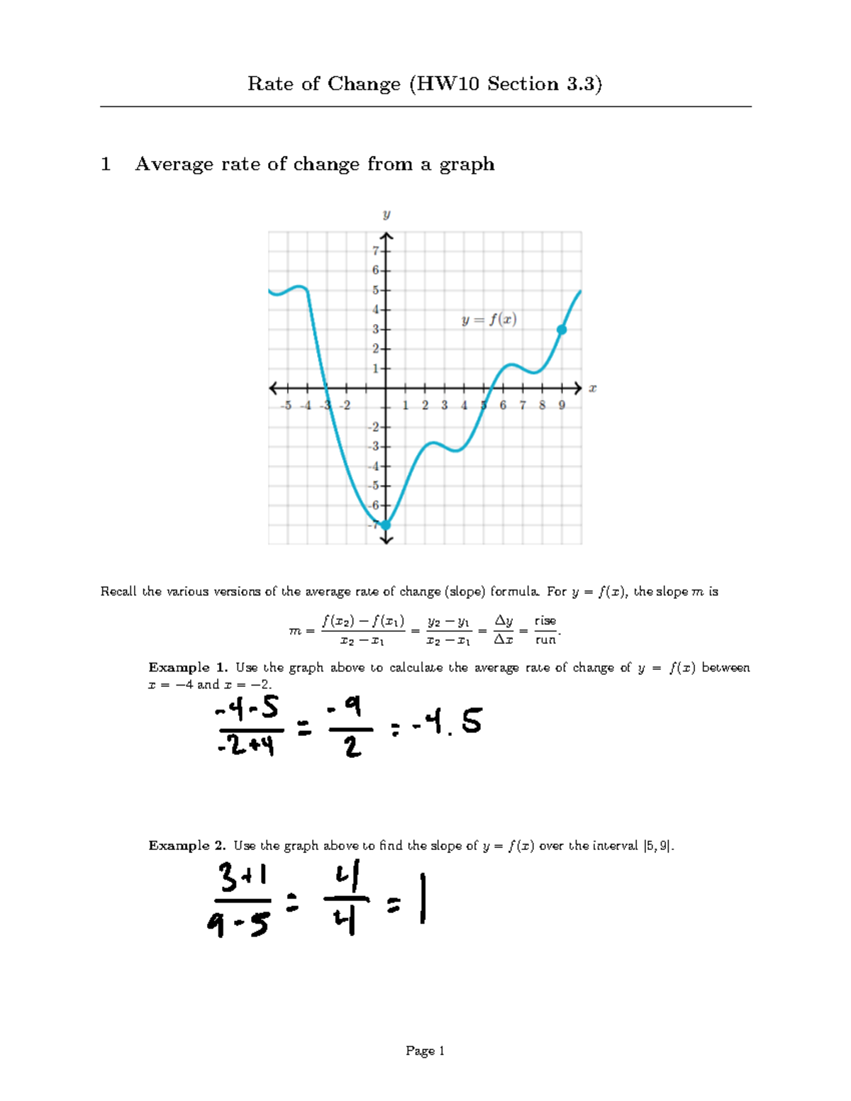 Rate of Change - Scott Hader - Rate of Change (HW10 Section 3) 1 ...