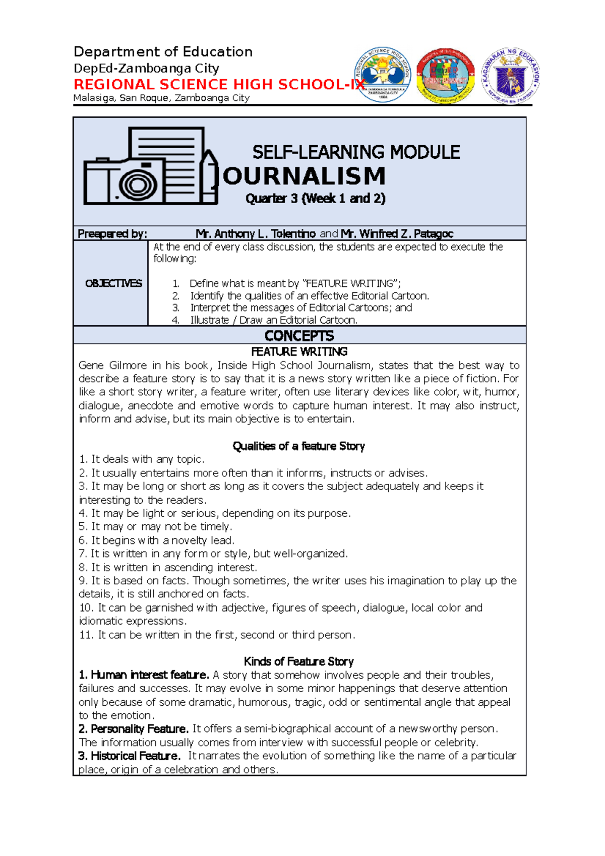 Journalismq 3-module 1 - Department of Education DepEd-Zamboanga City ...