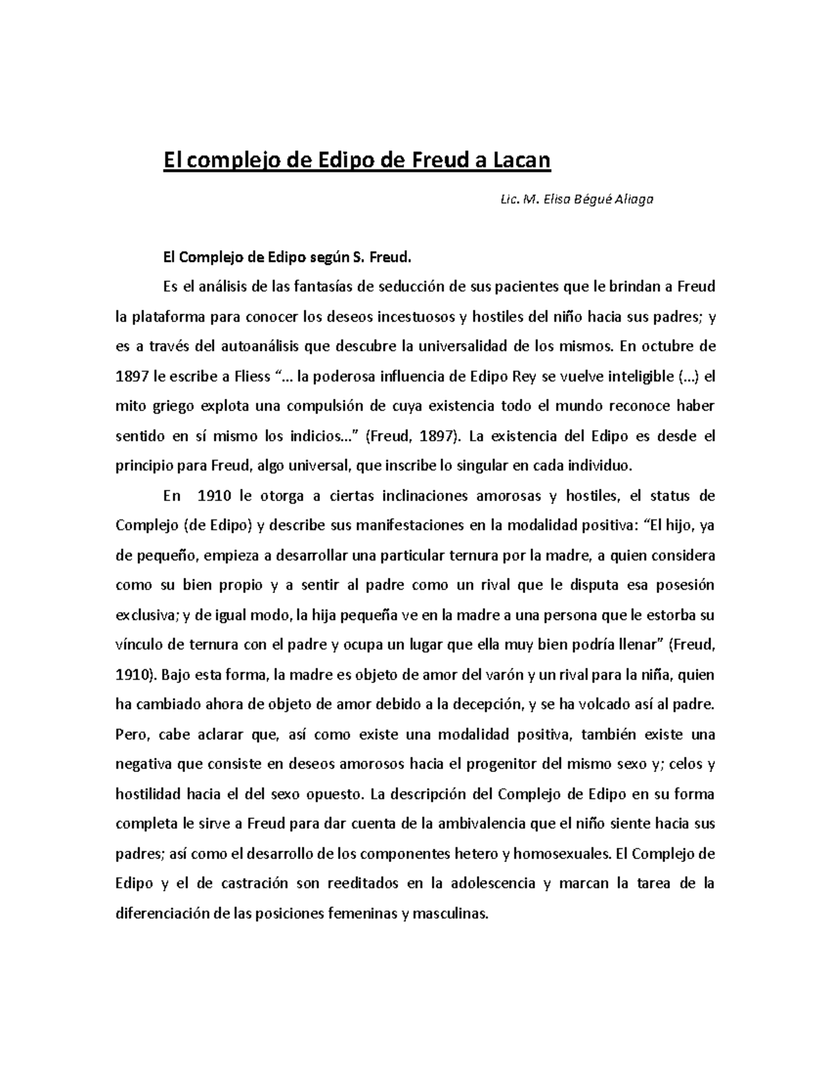 El complejo de Edipo de Freud a Lacan - M. Elisa Bégué Aliaga El ...