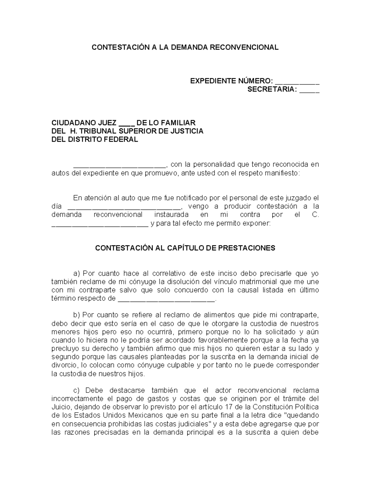 Contestación A LA Demanda Reconvenciona 1 - CONTESTACIÓN A LA DEMANDA ...